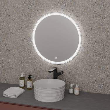 Зеркало для ванной Grossman Ugo 80x80, Пластик, подвесной, круглая, подсветка, сенсорное управление