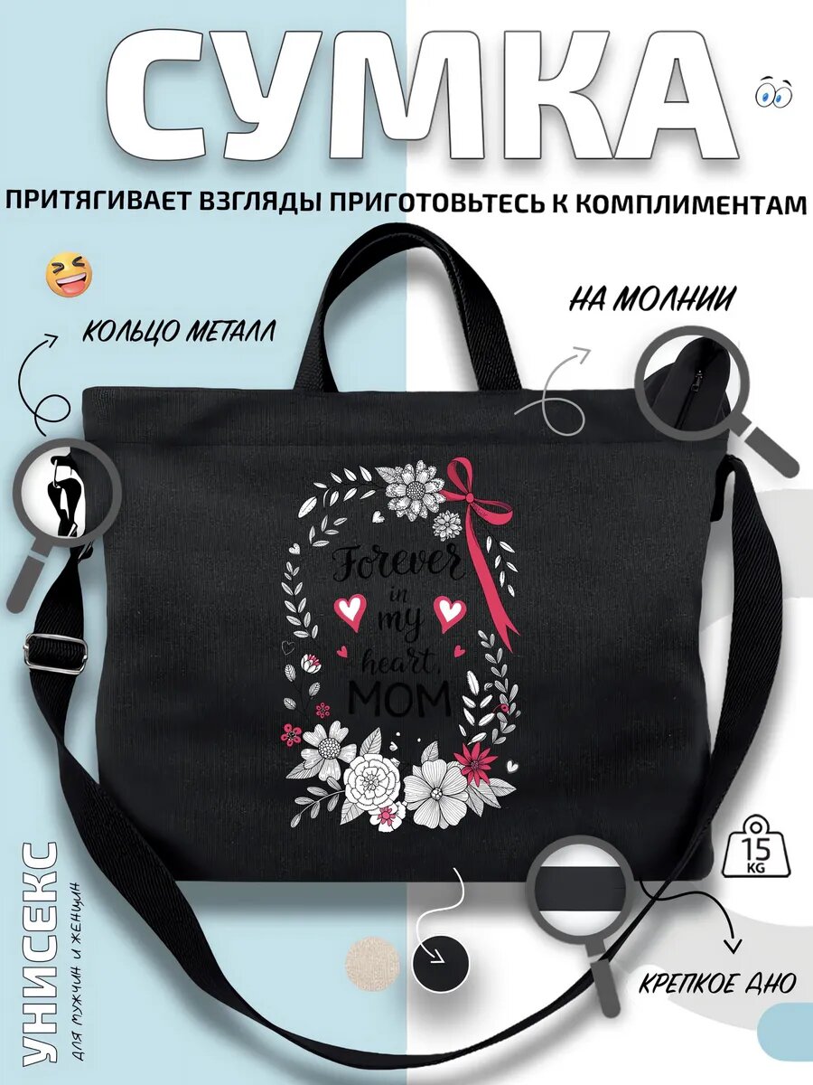 Сумка шоппер  Forever in my heart MOM цветы и сердечки