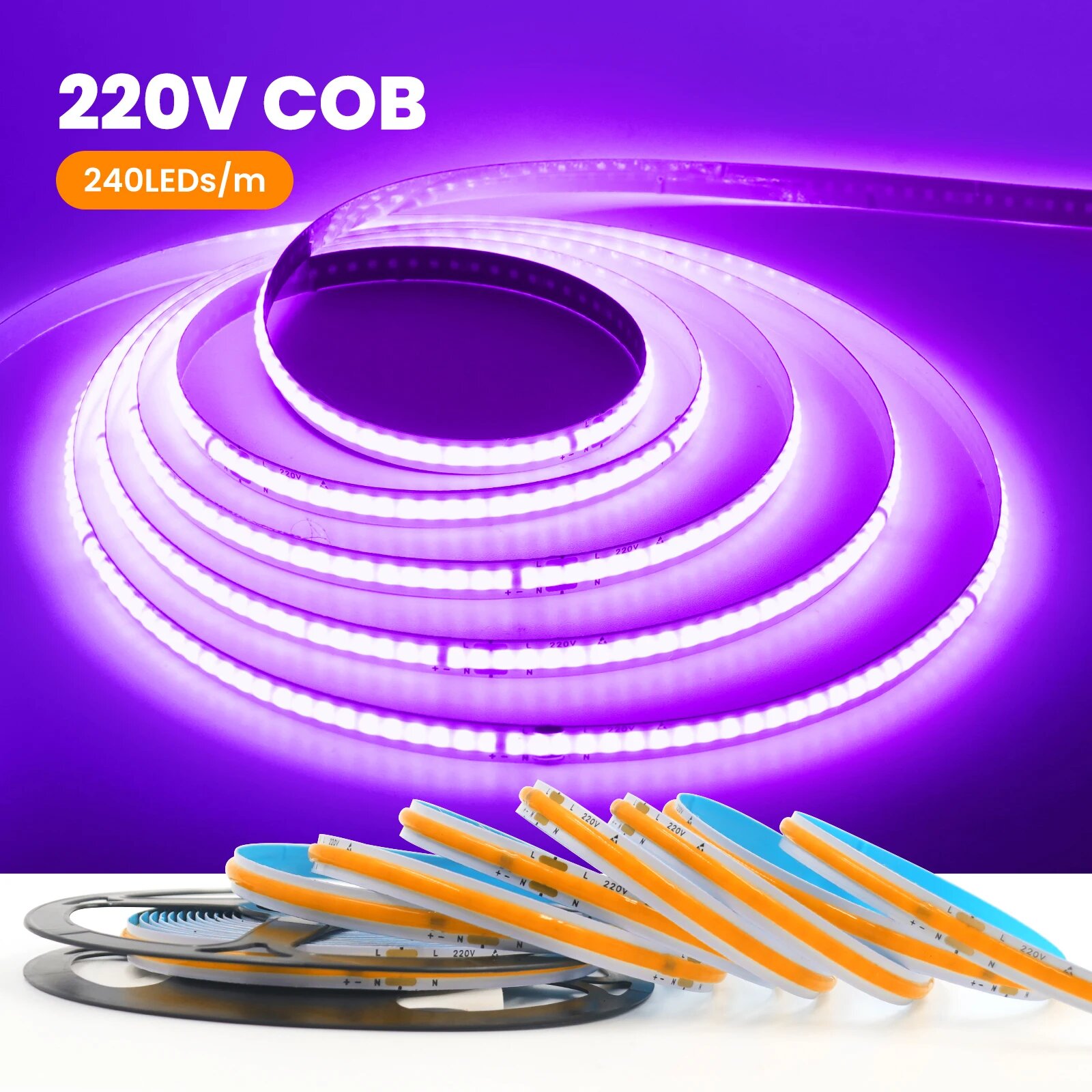 GAHADA Светодиодная лента COB 220В Purple 20M