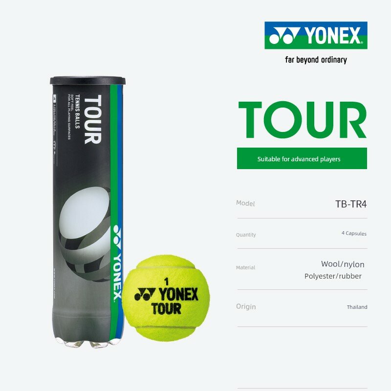 YONEX TB-TR4 Теннисные мячи для тура 4 штуки в банке для профессиональной тренировки на корте