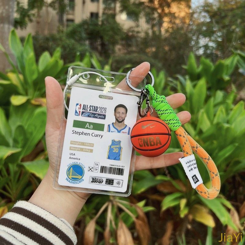 Брелок-чехол для карты с баскетболистом NBA: Стефен Карри, прозрачный ПВХ, с мини-мячом и шнурком