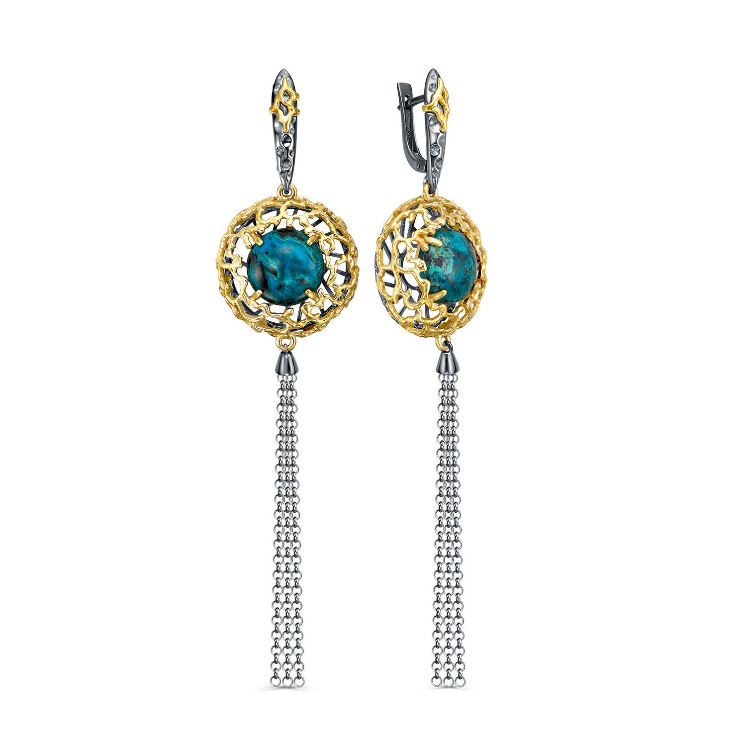 Серьги KABAROVSKY, серебро, 925 проба, хризоколла