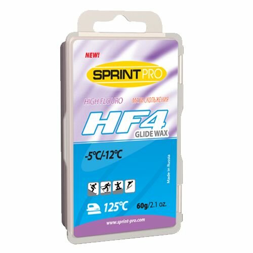 Парафин для лыж SPRINT PRO HF4 от -5 до -12 С, высокий фтор, лыжная мазь скольжения, смазка для лыж синяя, 60 гр