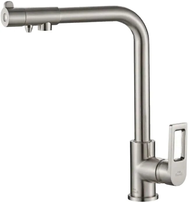 Смеситель для кухни Steel Hammer SH 572 SATIN с краном для питьевой воды, с поворотным изливом, глянцевый, однорычажный, сатин, латунный, с керамическим