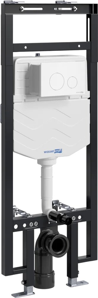 Инсталляция с кнопкой Wasserkraft Динкель (Dinkel) 58TLT.010. ME. WM02 50,4 см, крепление к стене/к полу, с регулировкой по высоте, кнопка для унитаза белая, матовая