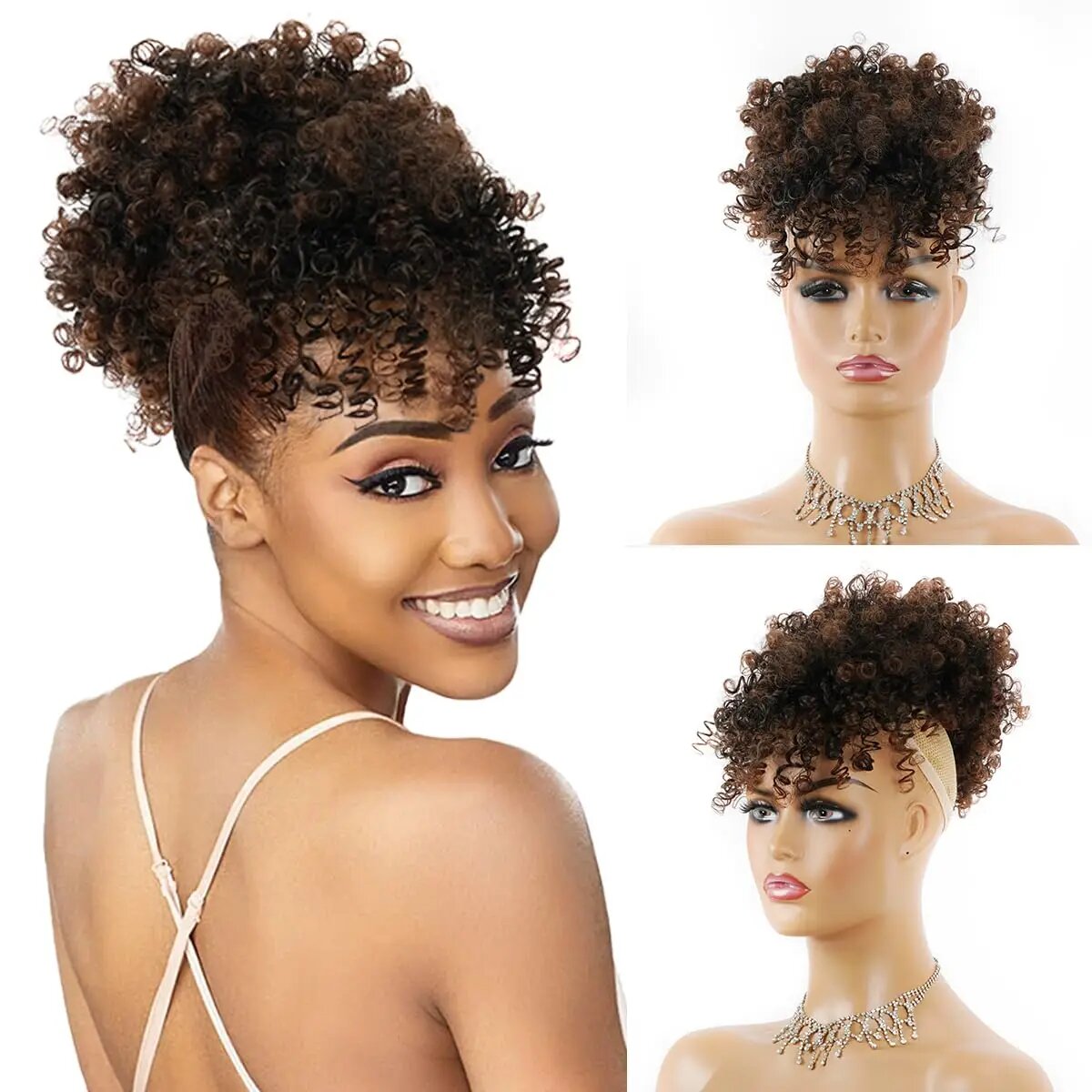 Синтетический хвост с челкой Afro Puff Curly 2-33
