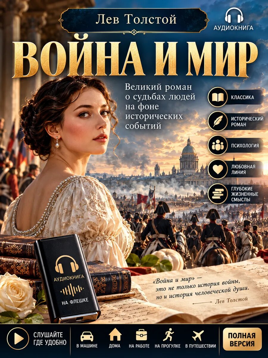 Лев Толстой — Война и мир (Аудиокнига на флешке)