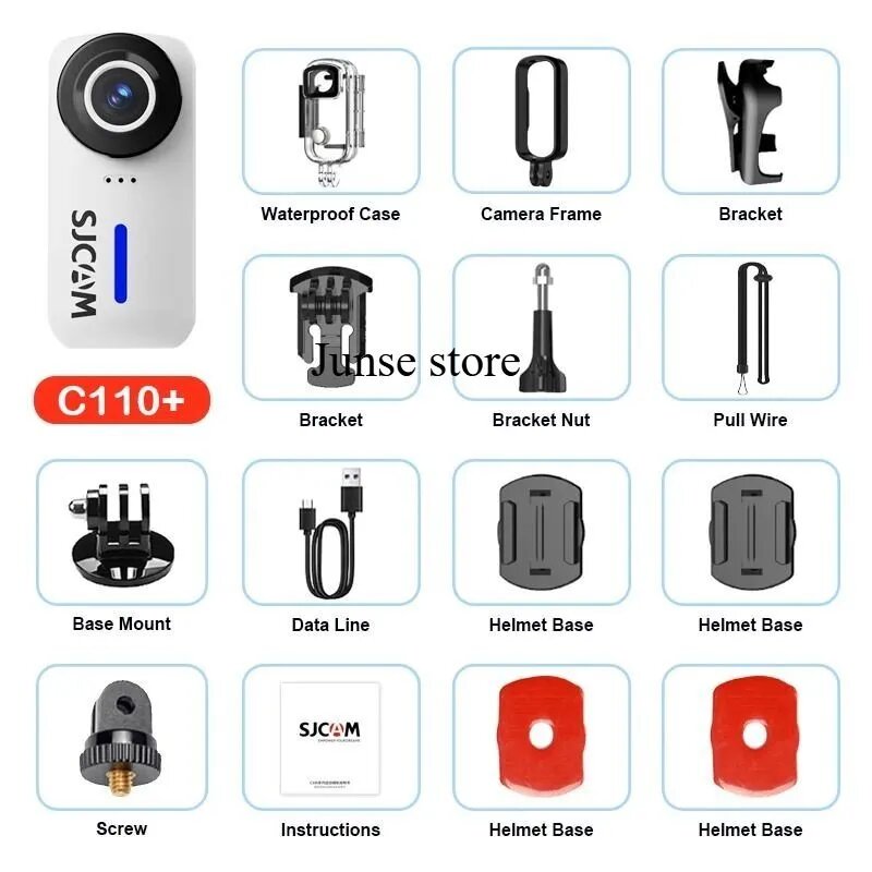 Спортивная камера SJCAM C110+ black Standard Action Camera, Спортивная камера с шестиосевым гироскопом и защитой от тряски с разрешением 4K 30 кадров в секунду, широкоугольным объективом 170 градусов.