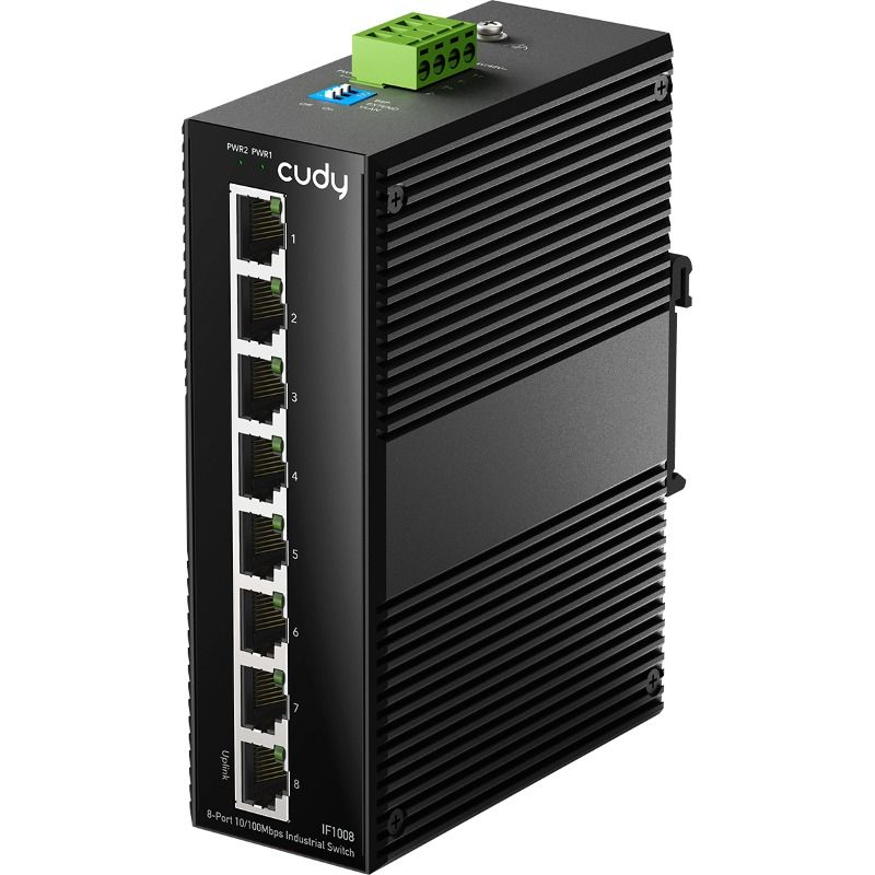 Промышленный коммутатор/ 8-Port 10/100M Aluminum Industrial Switch, 8 10/100M Ports, Din-Rail& Wall mounts installation, Din-rail design, Power supply: DC 9.6~57Vwork temperature:-40°C-75°C, Power Adapter Not Included