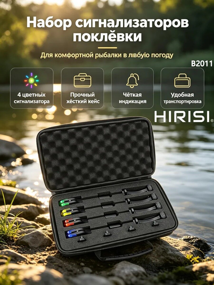 Комплект из 4 сигнализаторов поклевки со светодиодом, качателем и чехлом