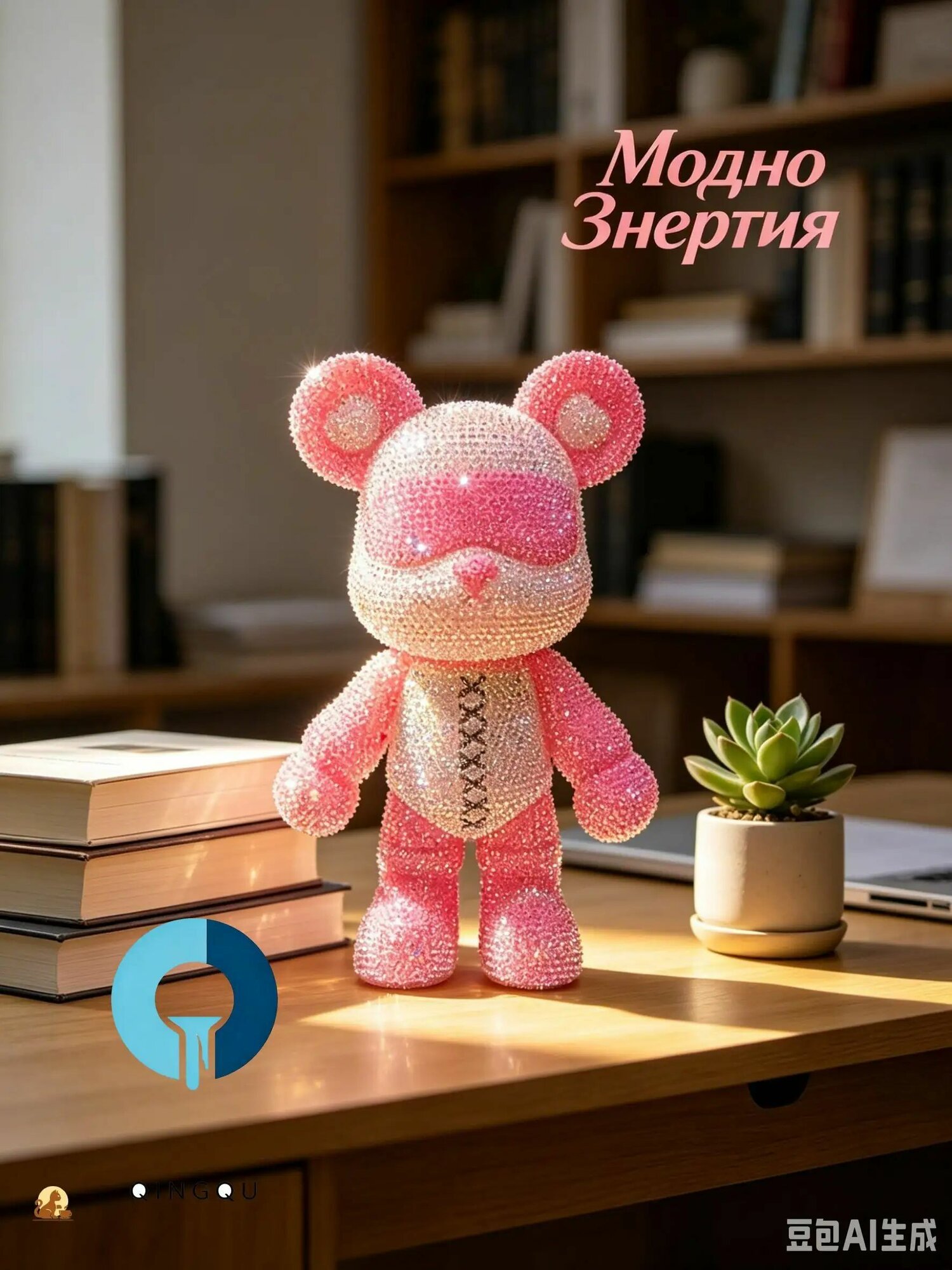 Набор для творчества / "Бриллиантовый мишка, 21 см / Алмазная мозаика на фигурке, розовый, 1
