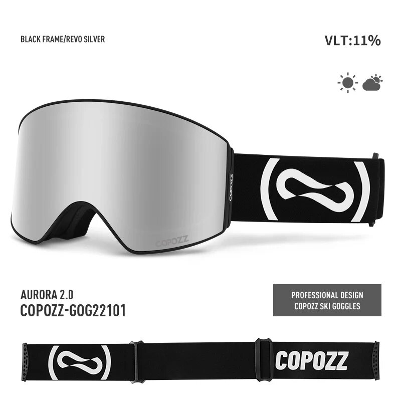 COPOZZ лыжные очки Aurora 2.0 Black/Revo Silver, VLT:11%