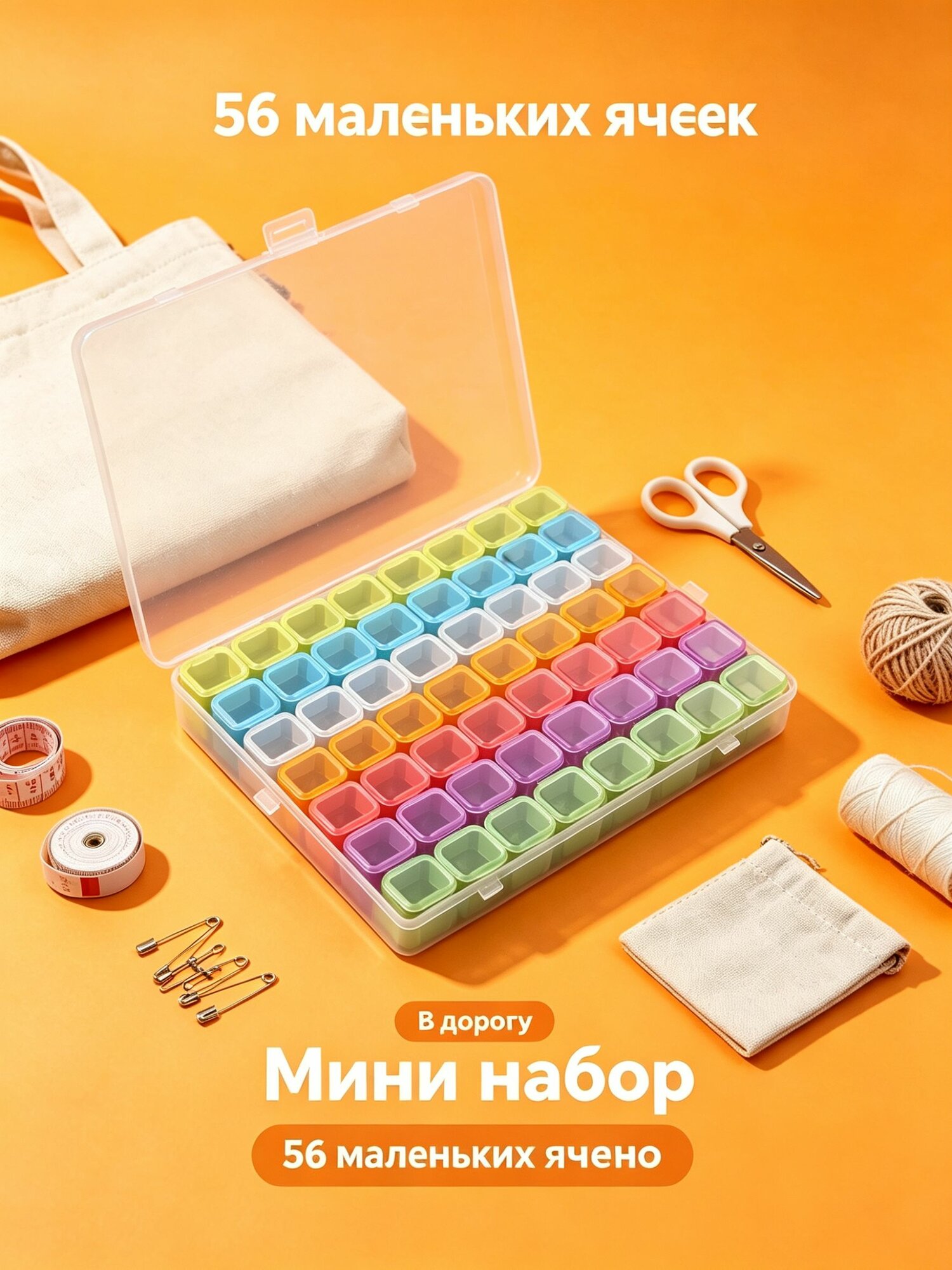 Органайзер контейнер для бисера и мелочей 56 ячеек, для рукоделия, для ювелиров /цвет
