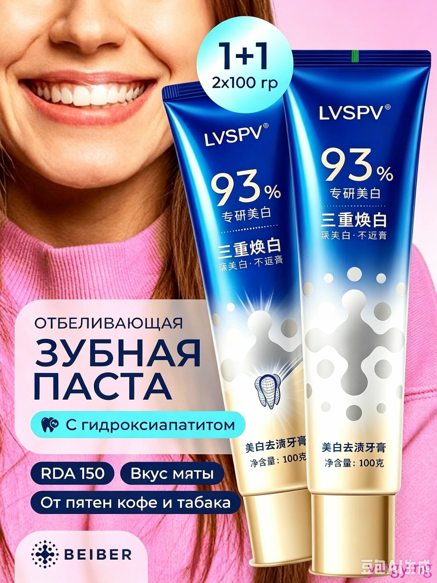 LVSPV Зубная паста отбеливающая Extra White взрослая, набор 2 шт по 100 гр.