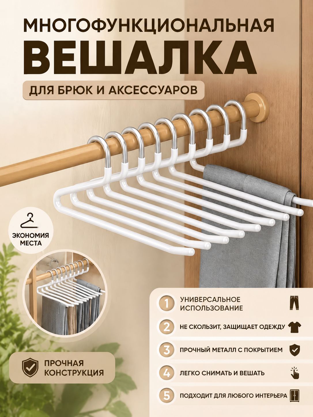 Вешалка плечики 35 см 5 шт металл белый
