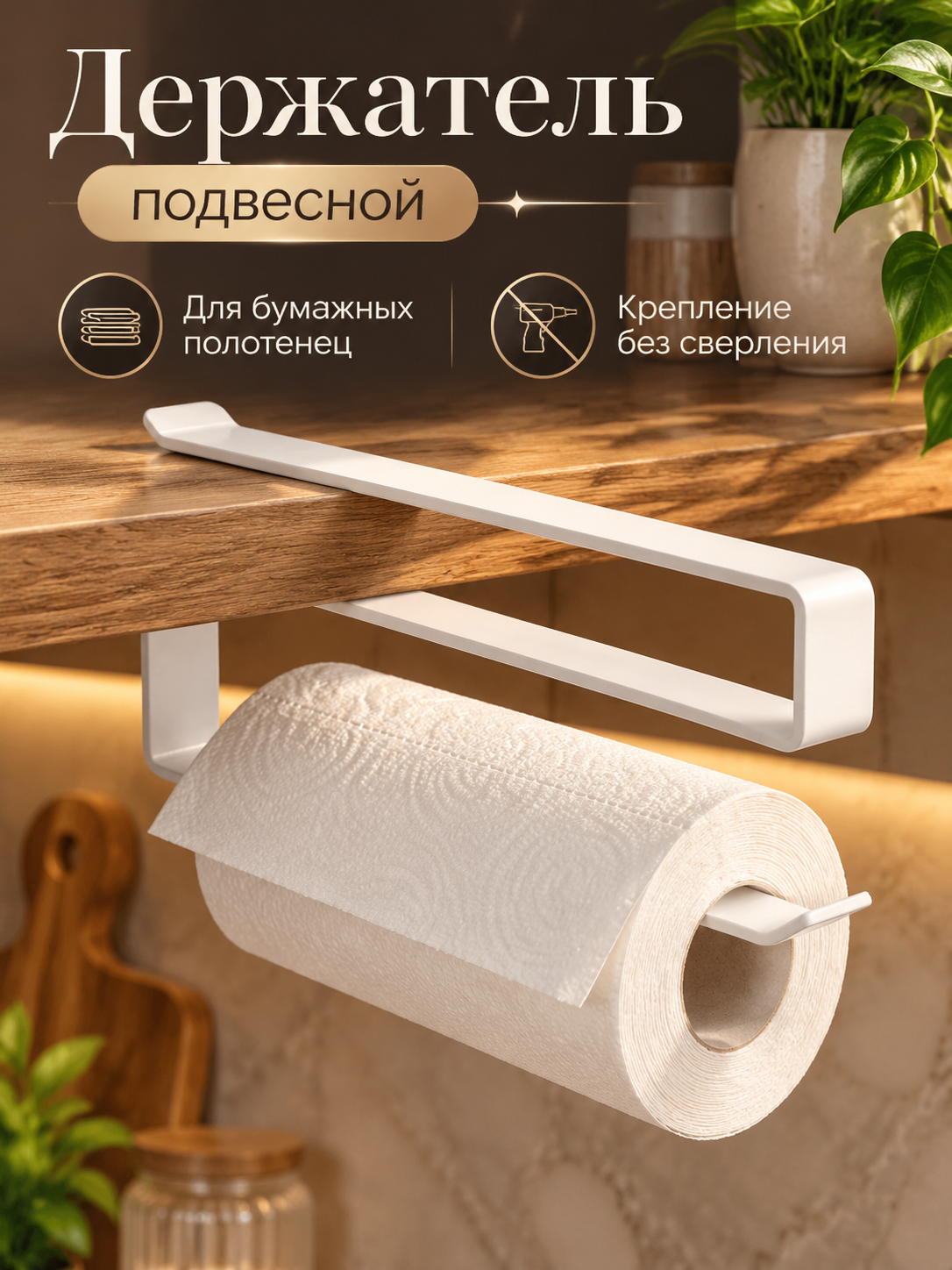 Держатель для бумажных полотенец, белый / Диспенсер металлический для кухонных полотенец