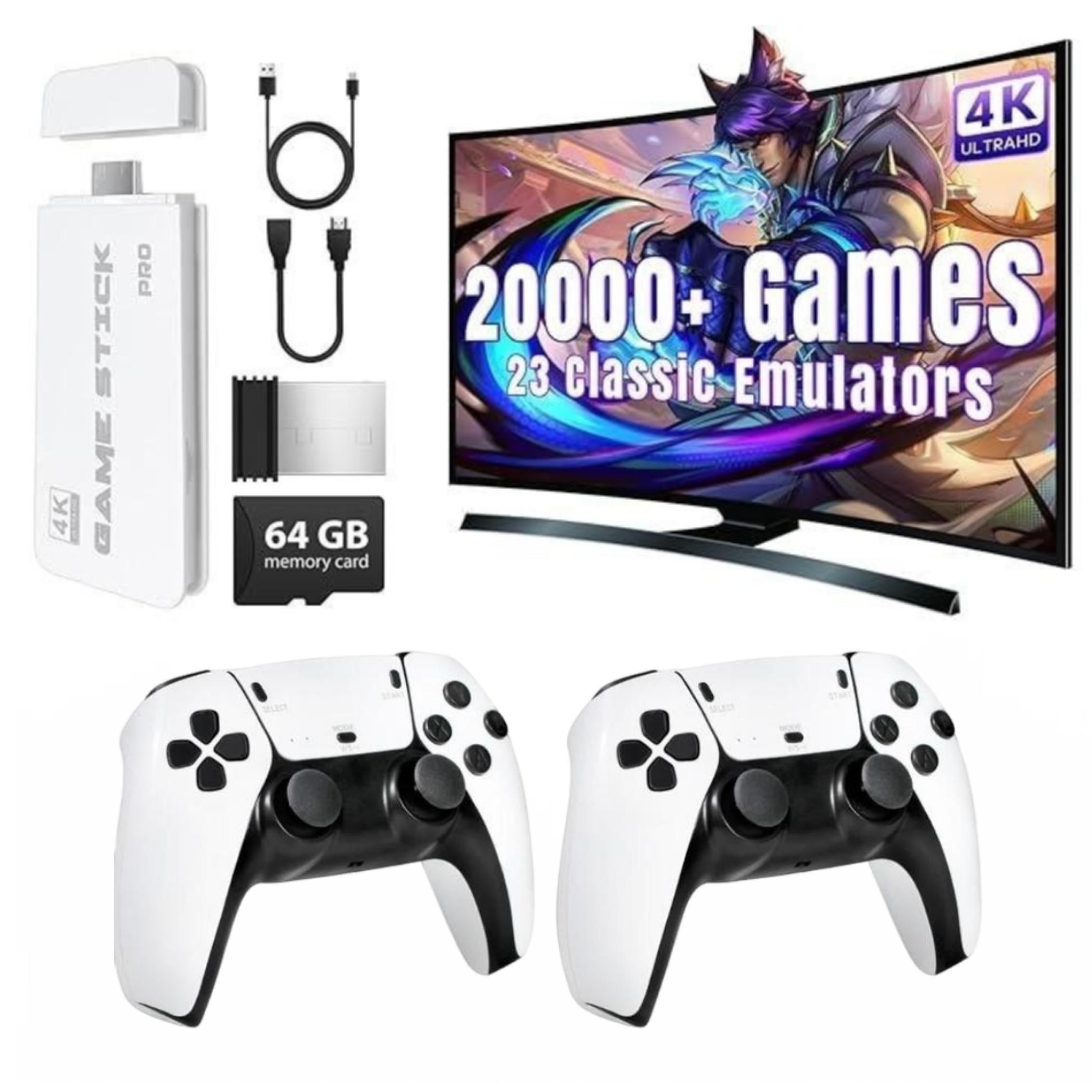 AISLPC Обновленная игровая консоль M15 Retro, Двойные беспроводные контроллеры 2.4G,23 игровых эмулятора,20000+ игр,4K ULTRA HD 64GB TF Card, Plug & Play TV Video Gaming Stick