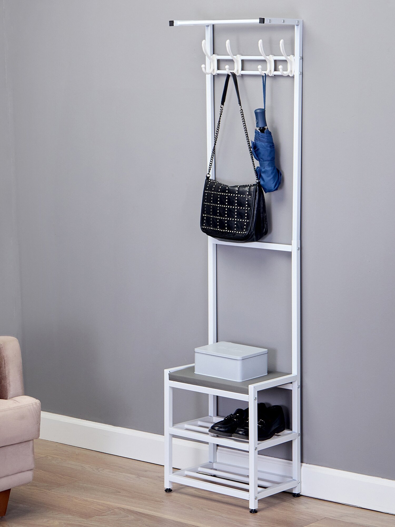 Прихожая напольная «Клик Мебель. Базовая», 400×255×1600 мм, цвет белый