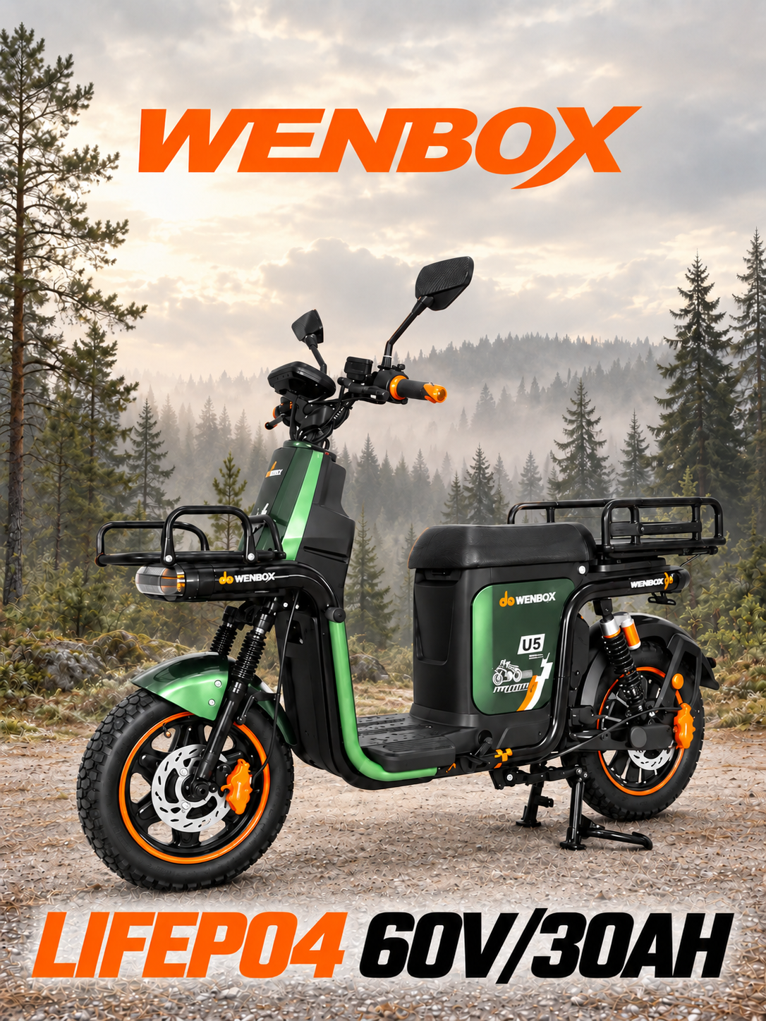 Скутер Wenbox U5 для взрослых, АКБ 30 А·ч, дисковые гидравлические тормоза — комфортные поездки каждый день