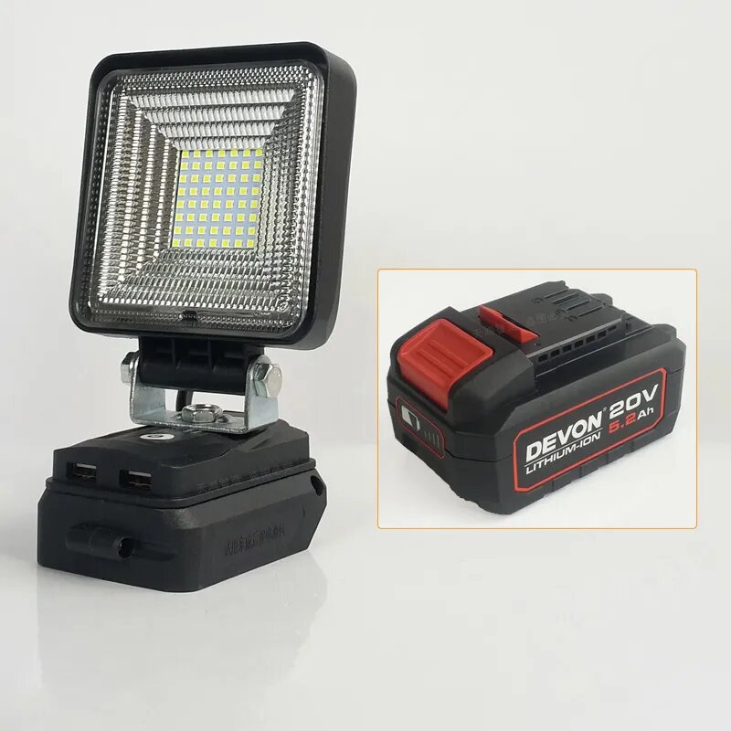 Прожектор заливающего света DEVON 20V, переносной светильник с USB портами, квадратный, черный, с аккумуля