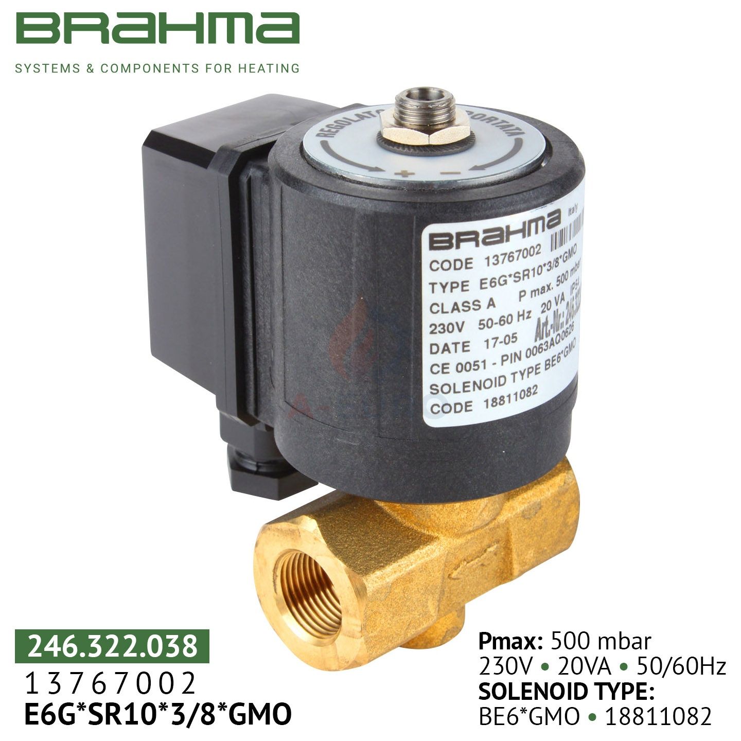Клапан Brahma E6G*SR10*3/8*GMO, 13767002