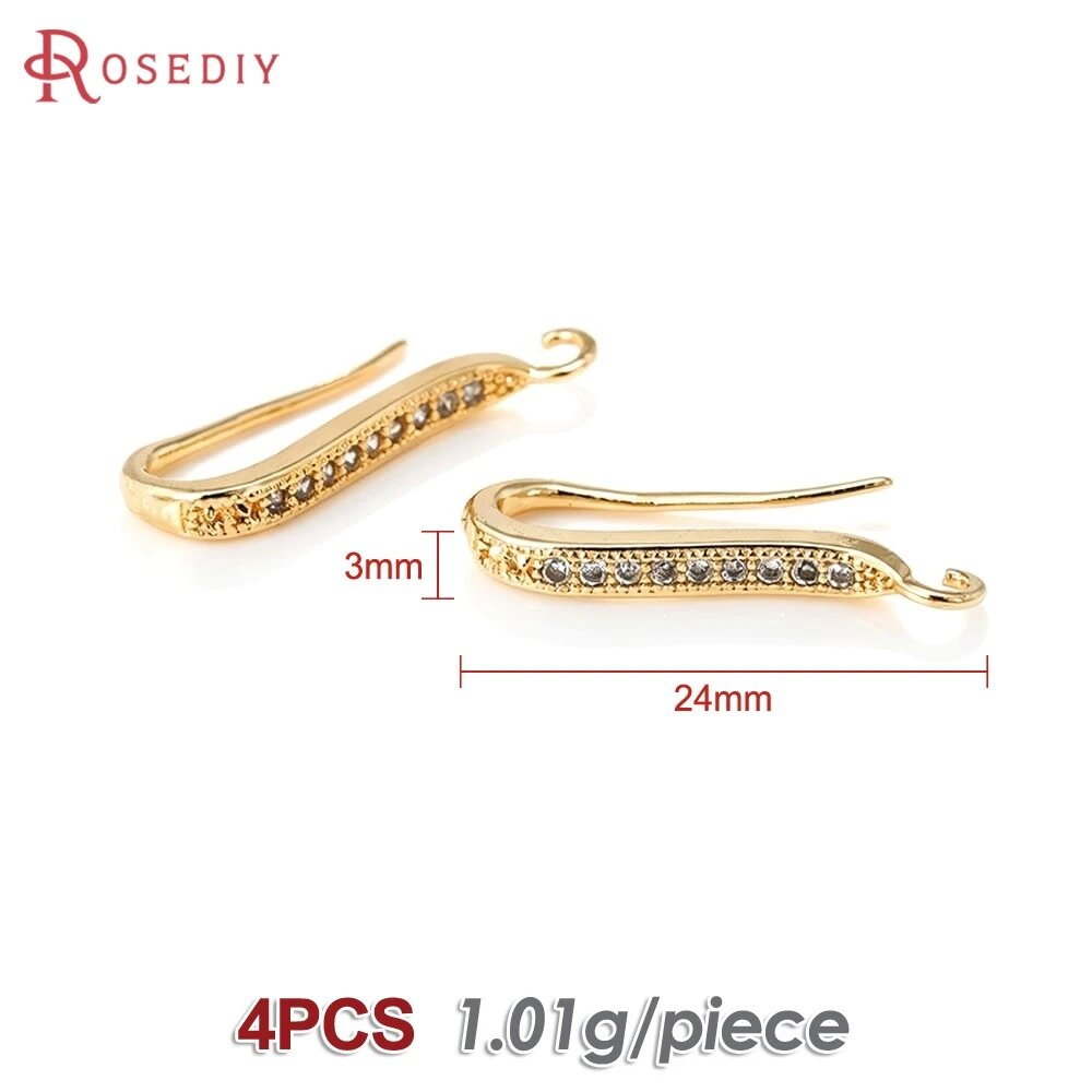 Крючки для сережек Rosediy латунь с цирконами 18-каратное золото