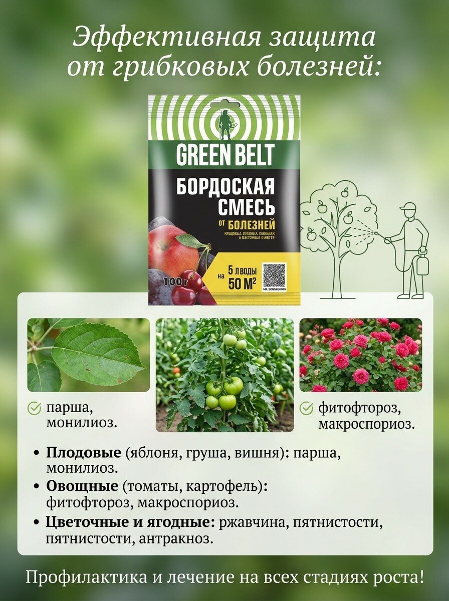 Бордоская смесь 100 г от болезней плодовых, ягодных, овощных и цветочных культур. — фото 1