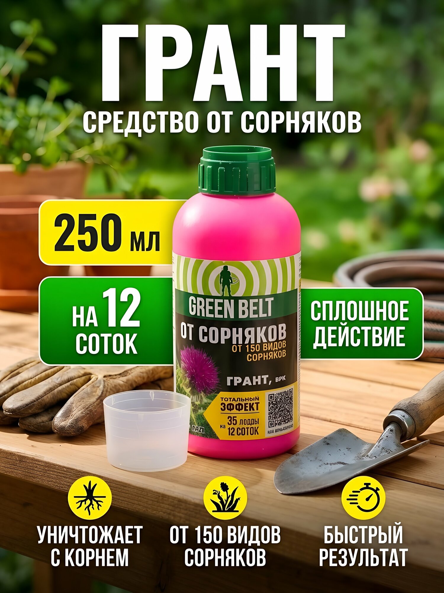 Гербицид Грант от сорняков 250 мл Green Belt средство сплошного действия для сада и огорода