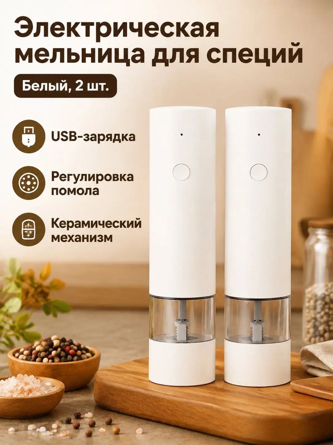Электрическая мельница для специи с зарядкой и подставкой
