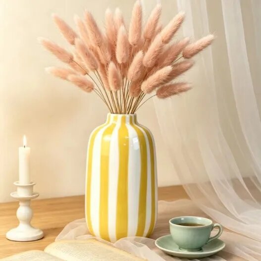 Фарфоровая ваза с двойной ручкой, ручной росписью, скандинавский стиль Yellow White Vase