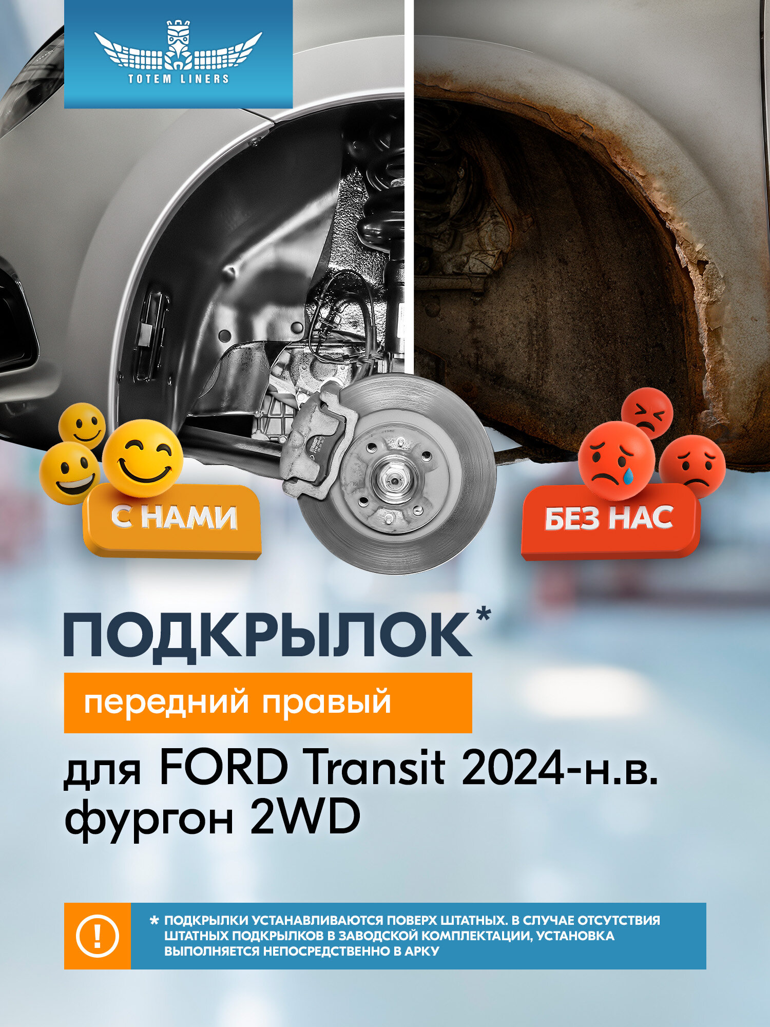 Подкрылок для FORD Transit 2024-н. в. фургон 2WD Totem Liners передний правый 1 шт. / Форд Транзит