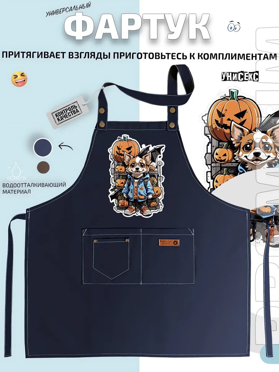 Фартук Хэллоуинский корги Halloween corgi милый кухонный с принтом универсальный