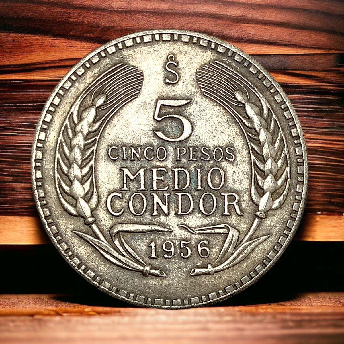 Монета Чили 5 песо 1956 года. Птица. Серебрение