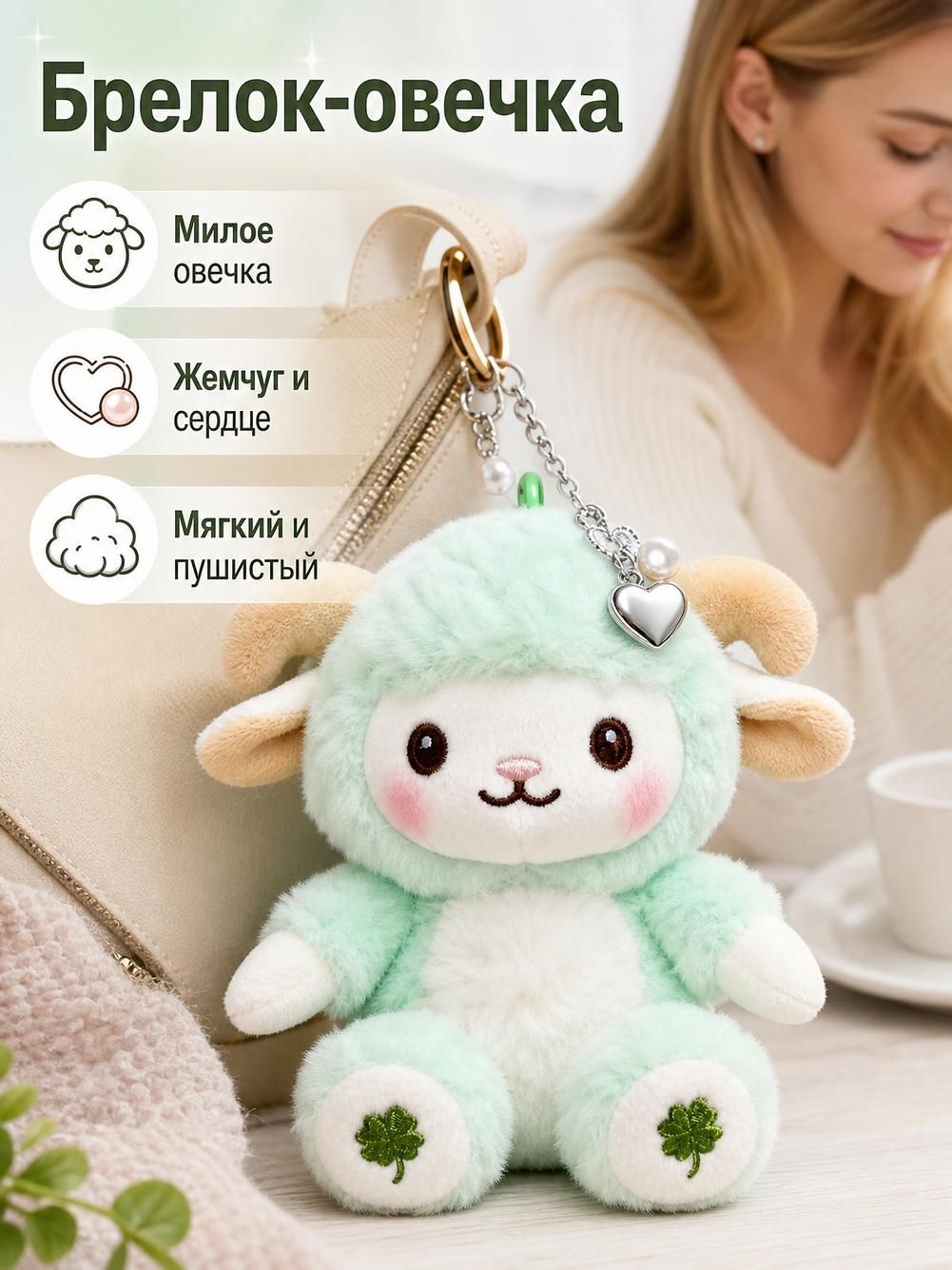 Мягкая игрушка Барашек, розовый, 15 см