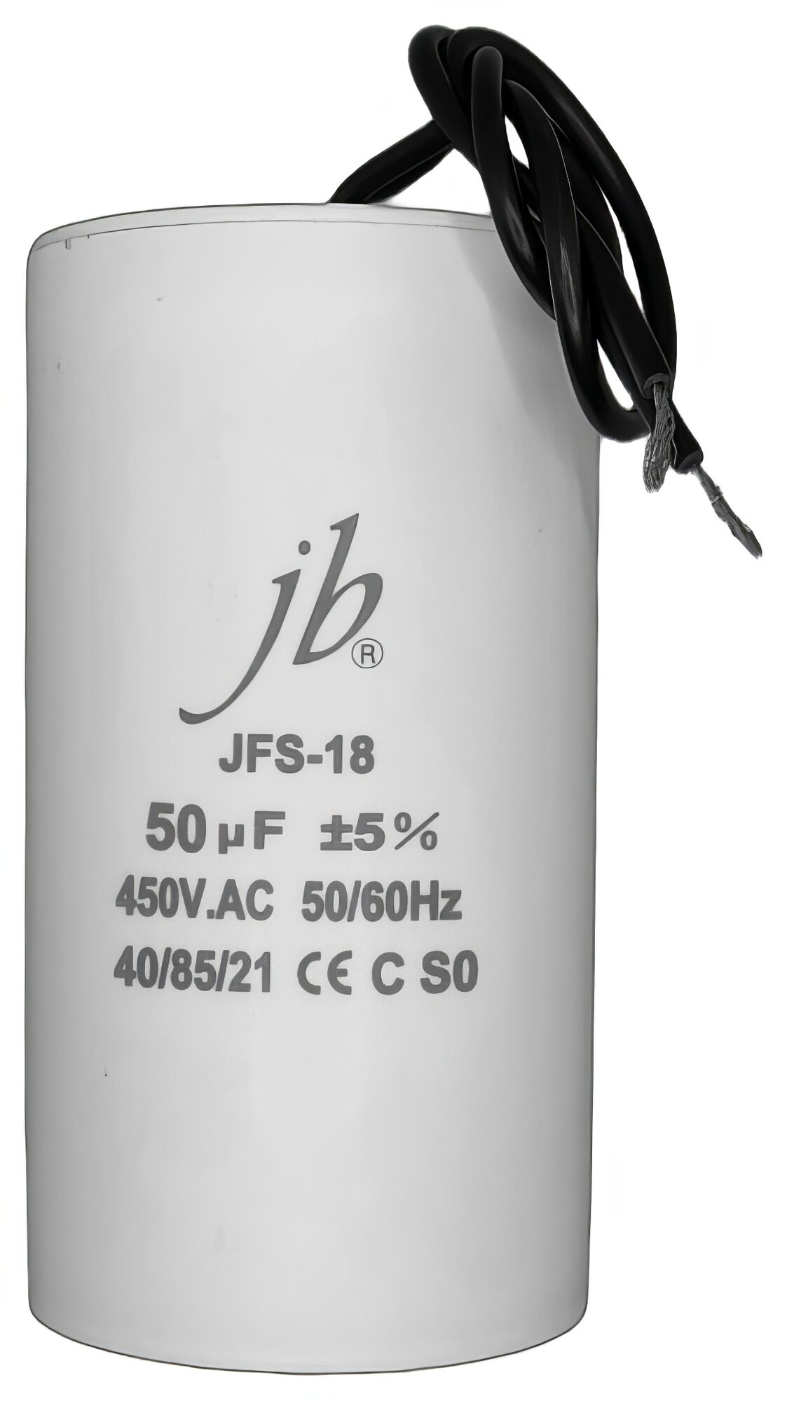 Конденсатор пусковой JB Capacitors 50мкФ, 450В, 50х95, JFS-18 (CBB60-K) (гибкие выводы), JFS18A6506J000000B-87