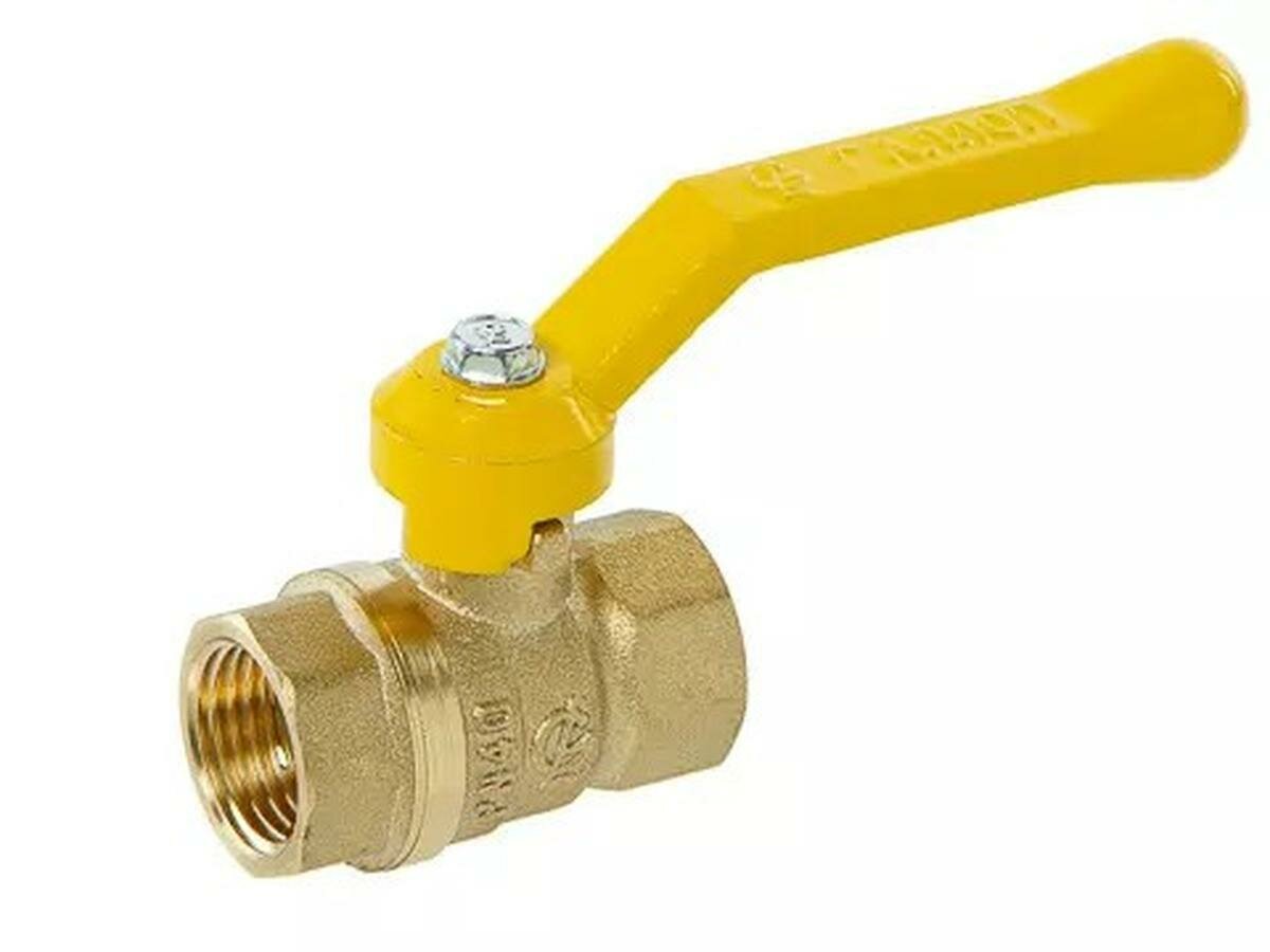 Газовый кран шаровой 1/2" ВР, латунь, рычаг желтый, Стандарт галлоп, PN40, стандартный проход