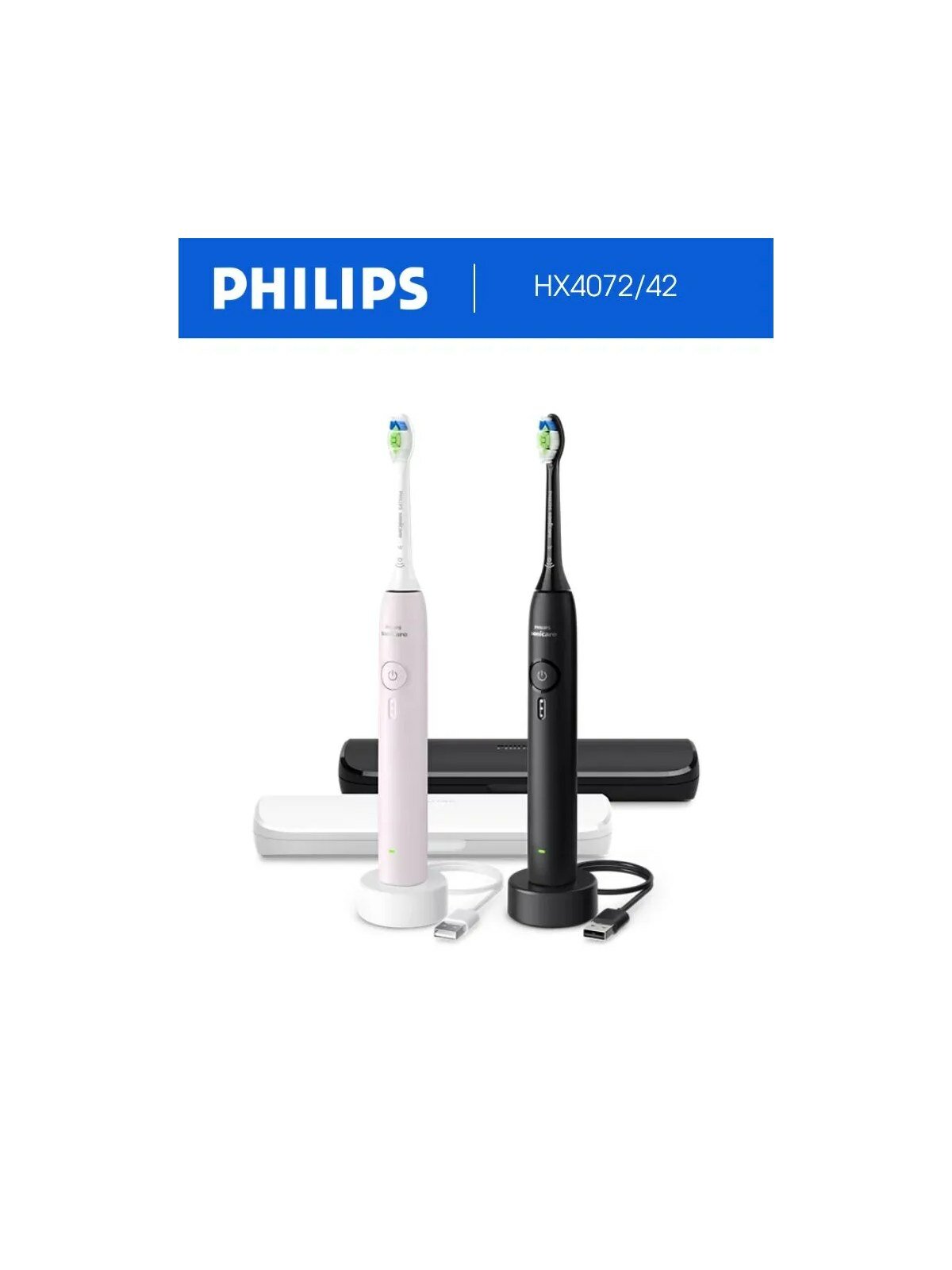 Набор электрических зубных щёток Philips Sonicare 3100 HX4072/42, 2 шт, 31000 движ./мин, 3 уровня интенсивности, датчик давления, арт. HX4072/42