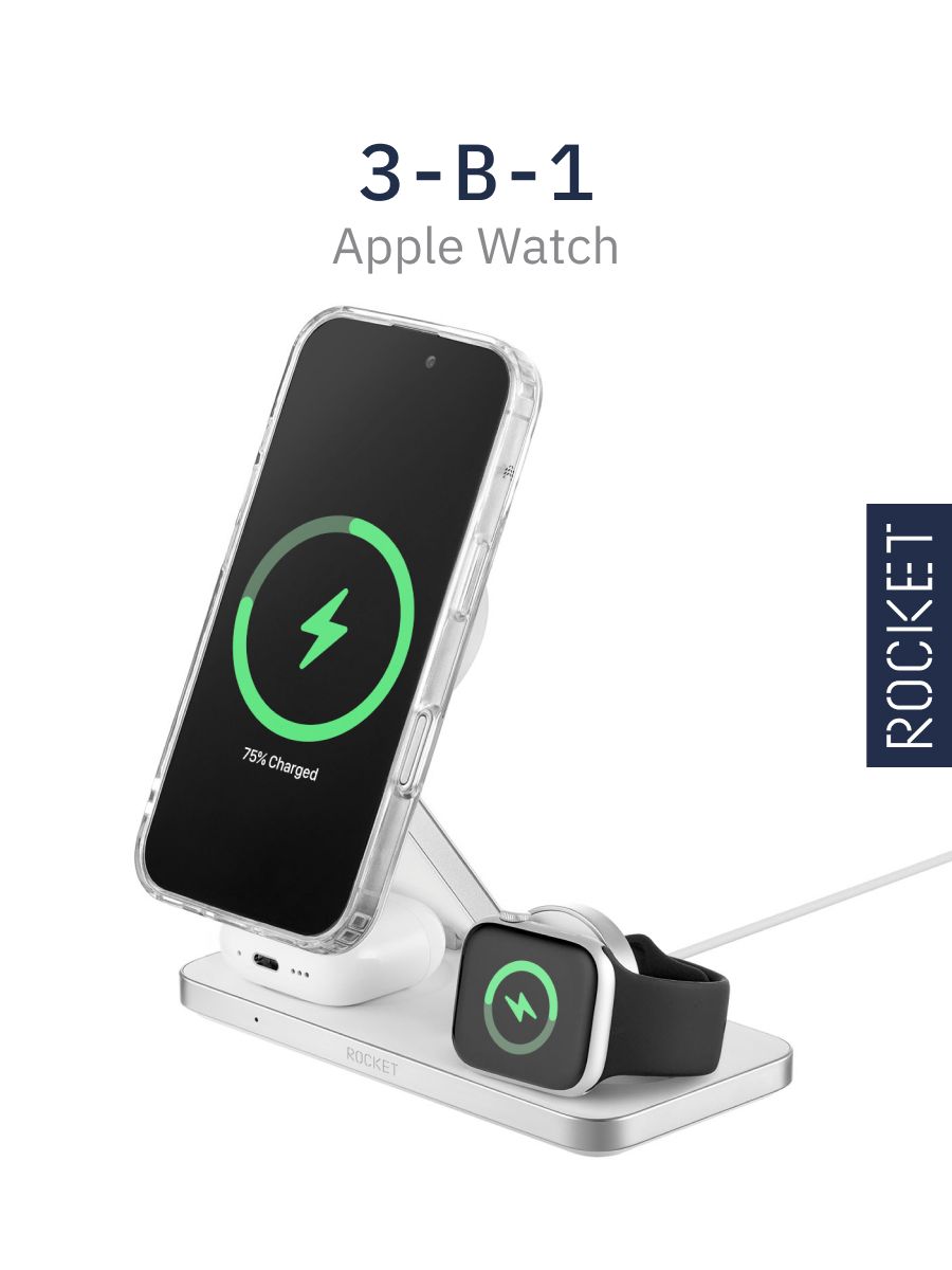 Беспроводное зарядное устройство 3 в1 для iPhone, ROCKET Magic, для Apple Watch