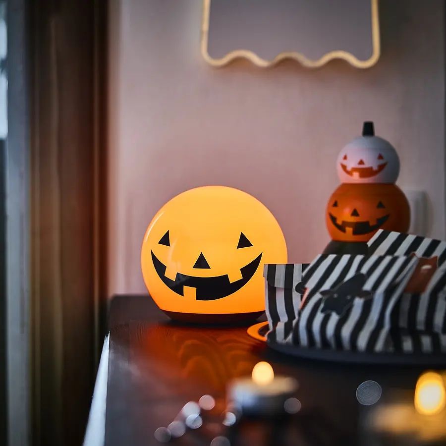 IKEA KUSTFYR Светодиодная настольная лампа/подсветка тыквы на Хэллоуин, на батарейках, оранжевый