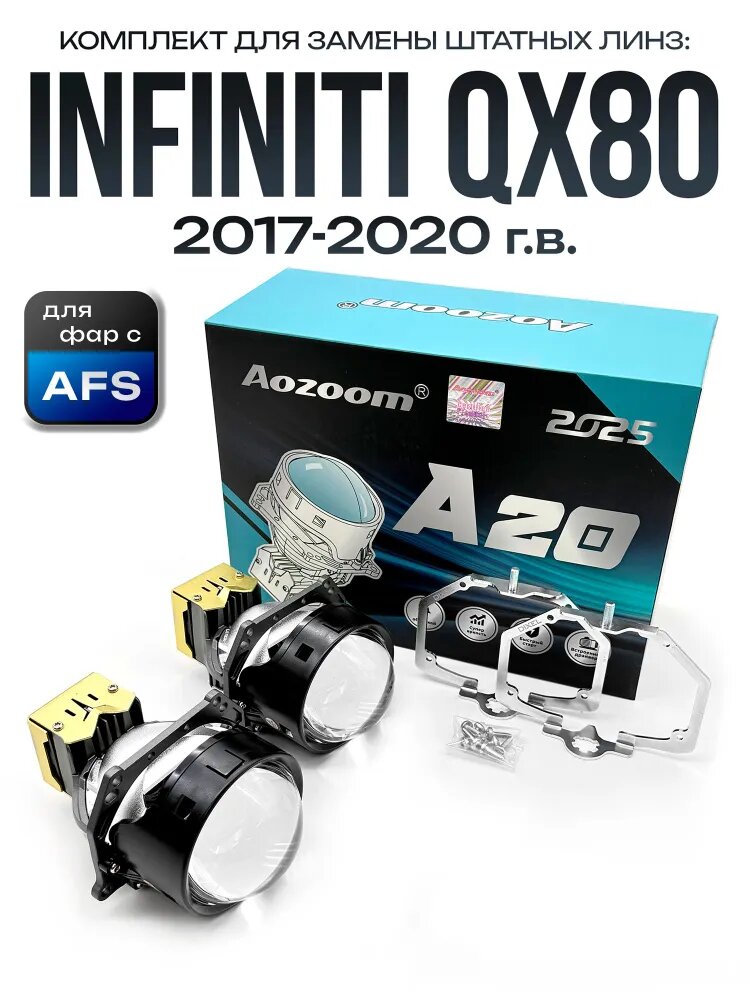 Светодиодные линзы Aozoom A20 в адаптивные фары AFS Infiniti QX80 2017-2020 / biled модули A20 на Инфинити QX80 адаптив