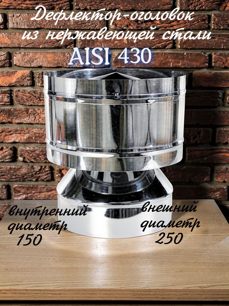 Дефлектор-оголовок для дымохода d-150х250 мм, из нержавеющей стали AISI 430, толщиной-0,5 мм, защита от дождя и ветра, усиления тяги