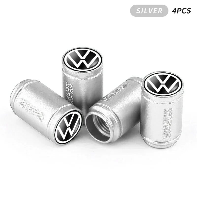 Комплект из 4 защитных колпачков для ниппелей шин Volkswagen Golf Jetta Tiguan For VW-silver-4PCS