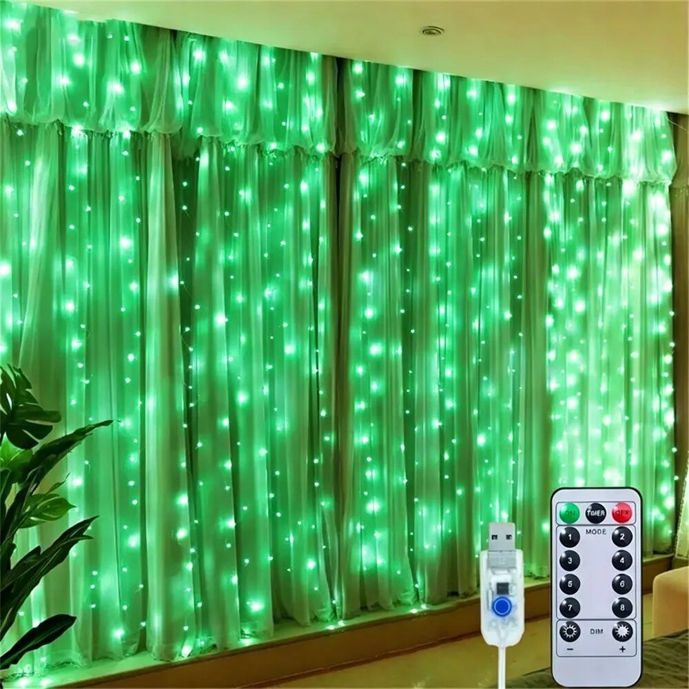 Зеленая светодиодная гирлянда-штора 3x1м, 100 LED