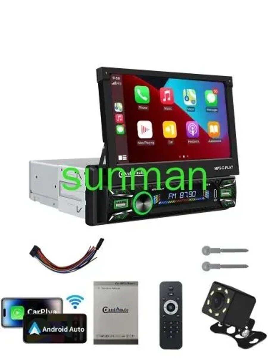 Автомагнитола 1 DIN с экраном 7 дюймов, CarPlay, Android Auto, Bluetooth, FM