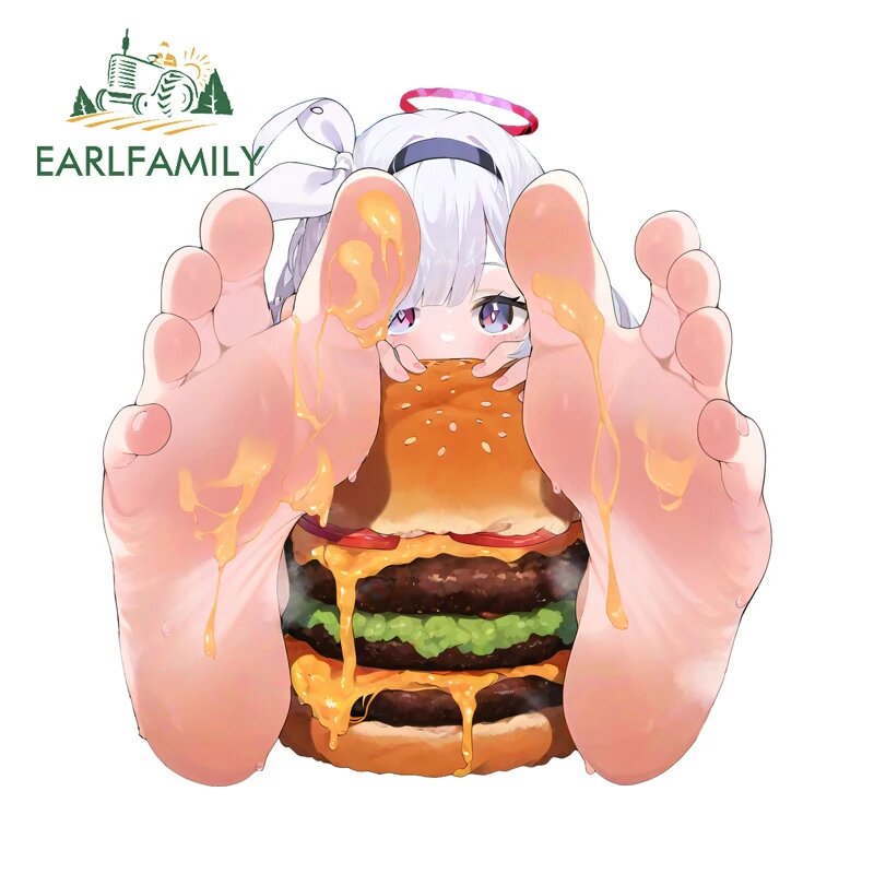 EARLFAMILY синий архив милые ножки автомобильные наклейки Kawaii Prana ест гамбургер виниловая 13cm