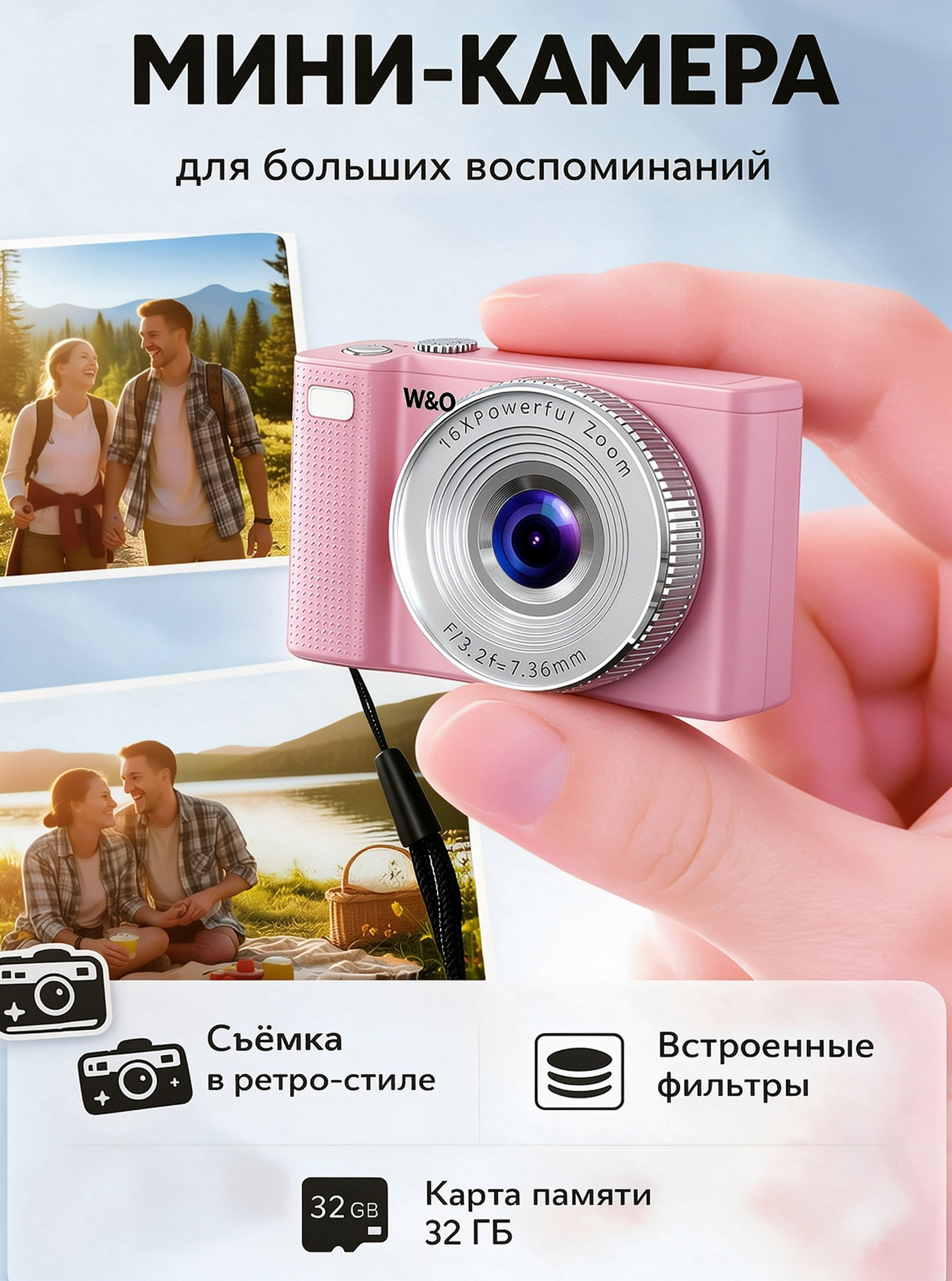 Цифровая мини-камера W&O Q15 4K, HD фото и видео, карта памяти 32 ГБ в комплекте
