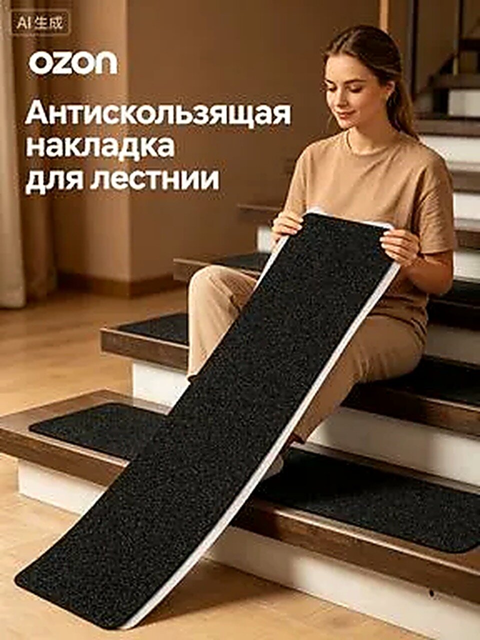Противоскользящая лента 150 мм 0.6 м, 2 шт, Черный матовый, Универсальная, Односторонняя, Китай