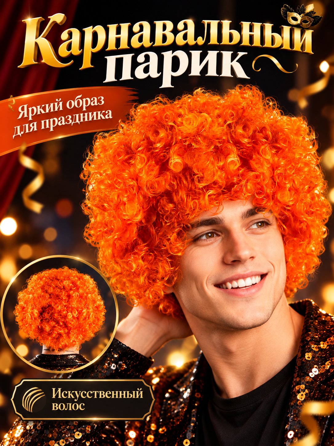 Карнавальный парик Страна Карнавалия «Объём», 120 г, цвет рыжий