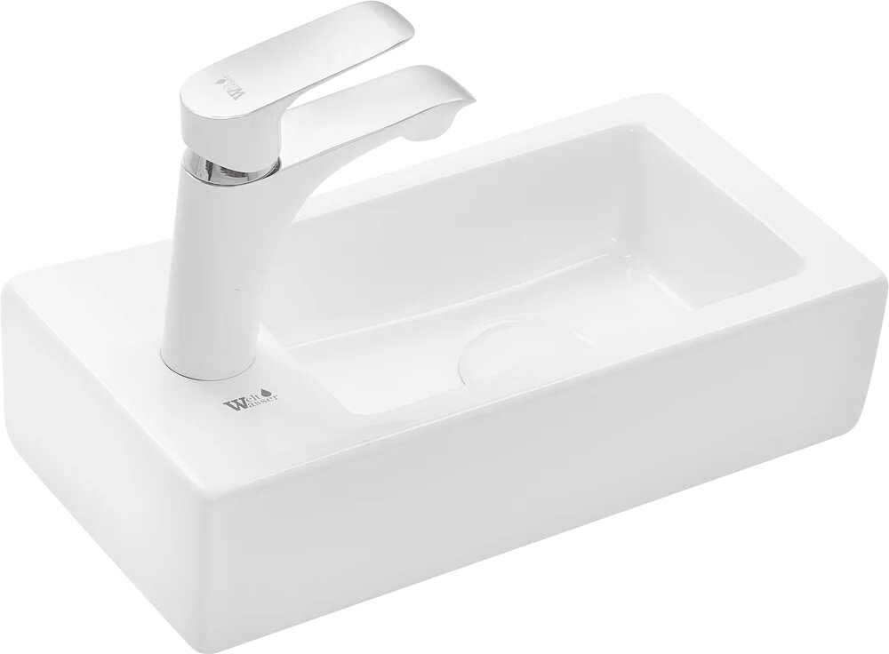 Раковина маленькая в туалет Weltwasser WW Aisbach 5092 37 L мини, подвесная, белая, раковина для ванной фаянсовая, прямоугольная
