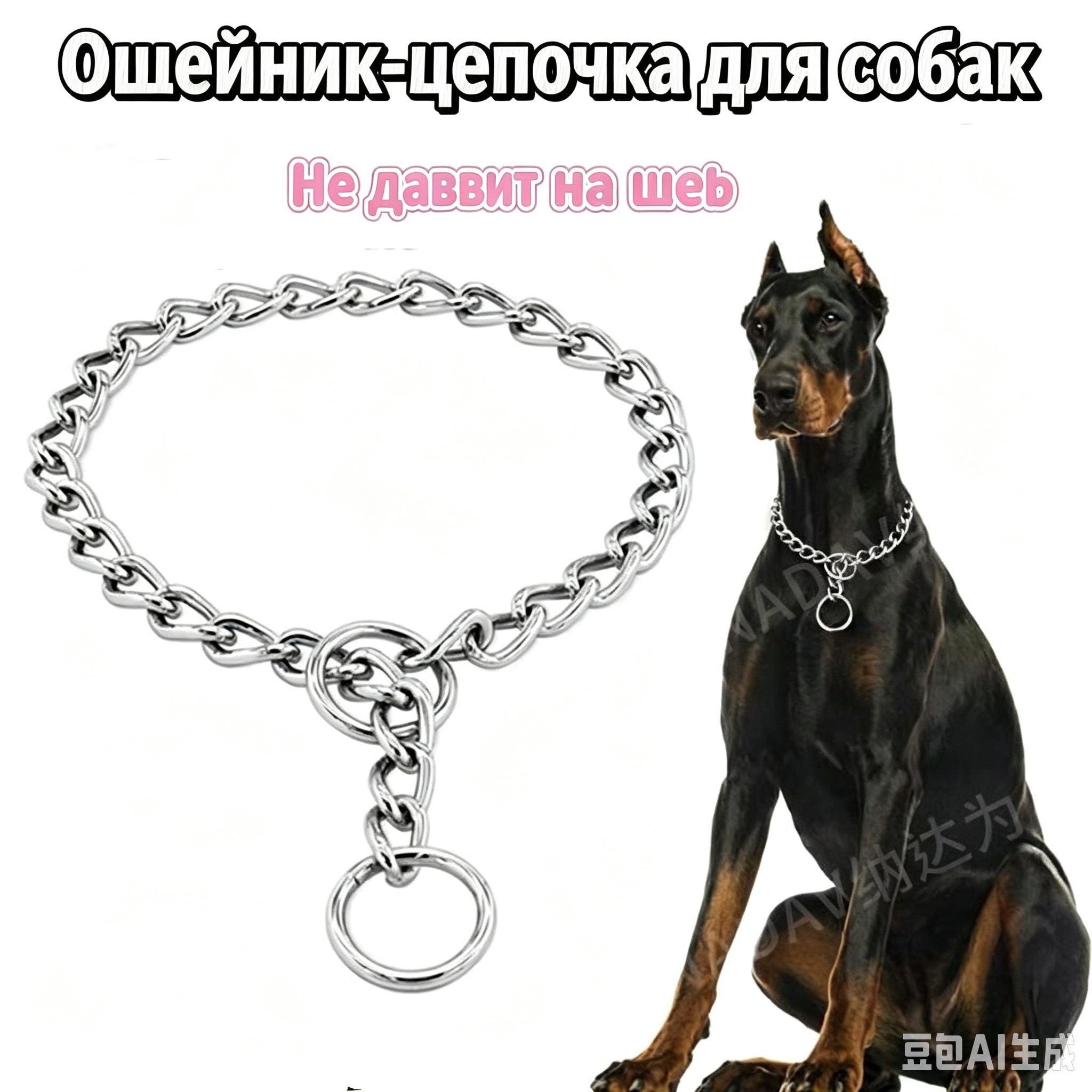 Ошейник-цепь "Драконья кость" для дрессировки собак: нержавеющая сталь 304, П-образная цепь, для крупных/средних собак (XL: 60 см, 4 мм, обхват до 55 см)